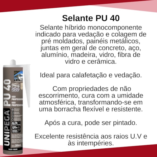 Adesivo Pu 40 Cinza 280ml Unipega - Loja Roma