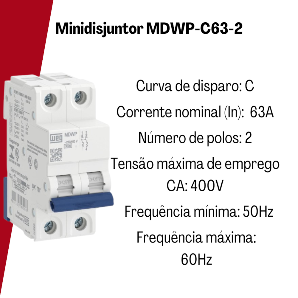 Disjuntor Bipolar MDWP 63A 5ka Curva C Weg - Loja Roma