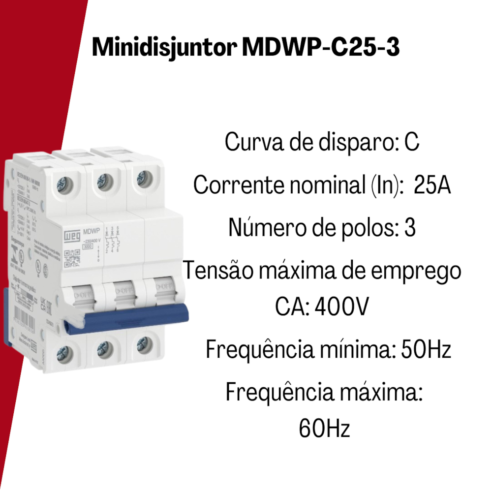 Disjuntor Tripolar MDWP 25A 5ka Curva C Weg - Loja Roma