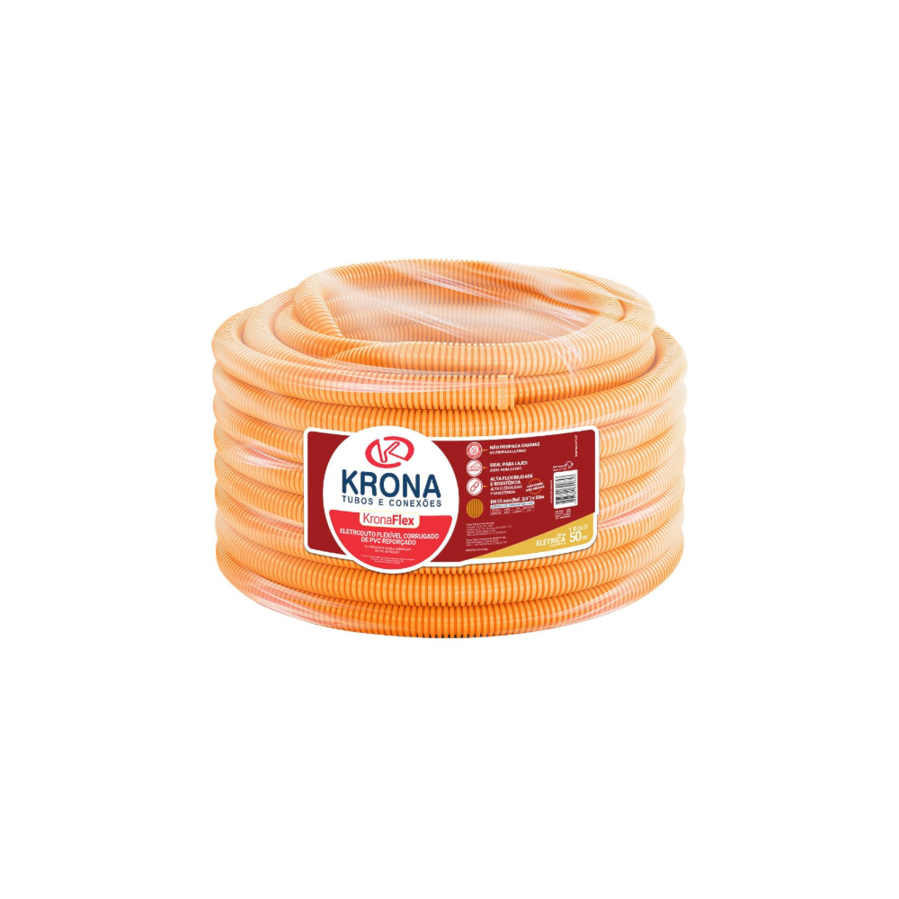 Eletroduto de PVC Corrugado Reforçado 20mm Flexível (Lage) Laranja Rolo ...