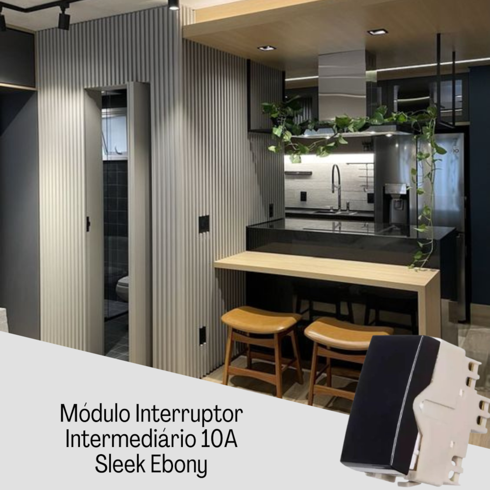 Módulo Interruptor Sleek Ebony Intermediário 10A 250V Preto Margirius ...