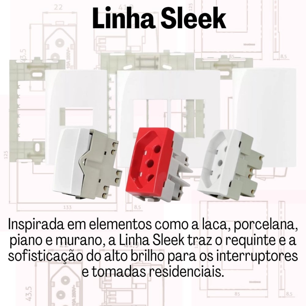 Módulo Tomada Sleek 2P+T 20A 250V Branco Margirius - Loja Roma