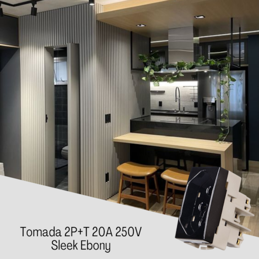Módulo Tomada Sleek Ebony 2P+T 20A 250V Preto Margirius - Loja Roma